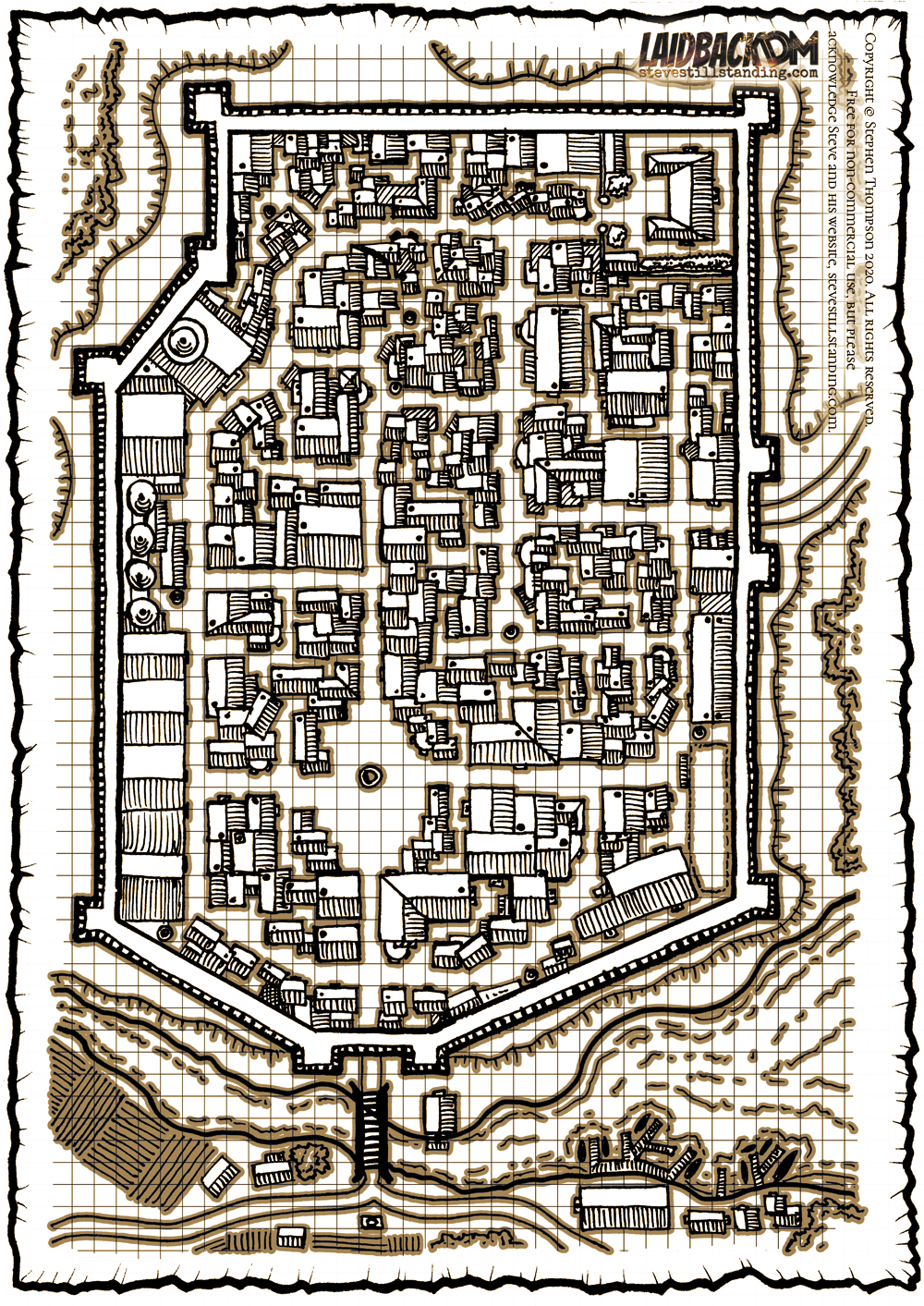 Free Old School Map: Walled Town – Laidback DM: SteveStillStanding.com