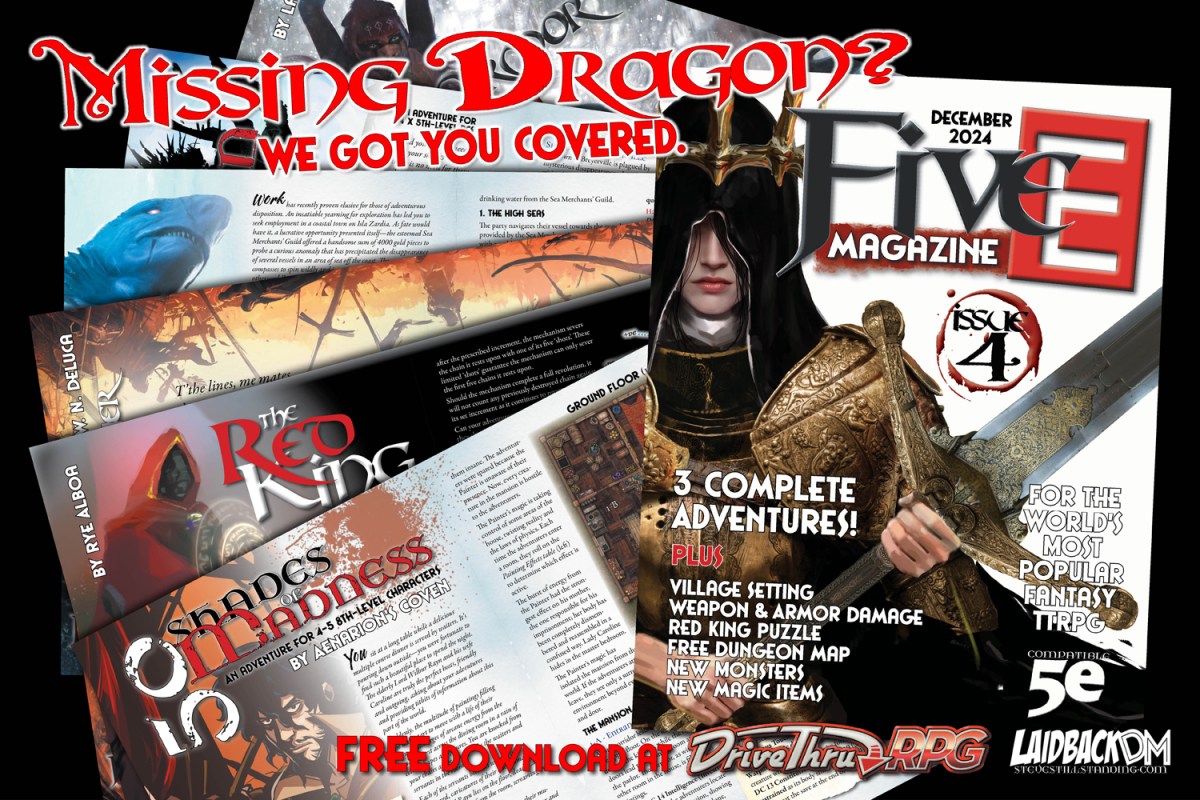 FiveE Magazine Issue 4 is Available NOW in PRINT & PDF at DrivethruRPG! – Laidback DM ...